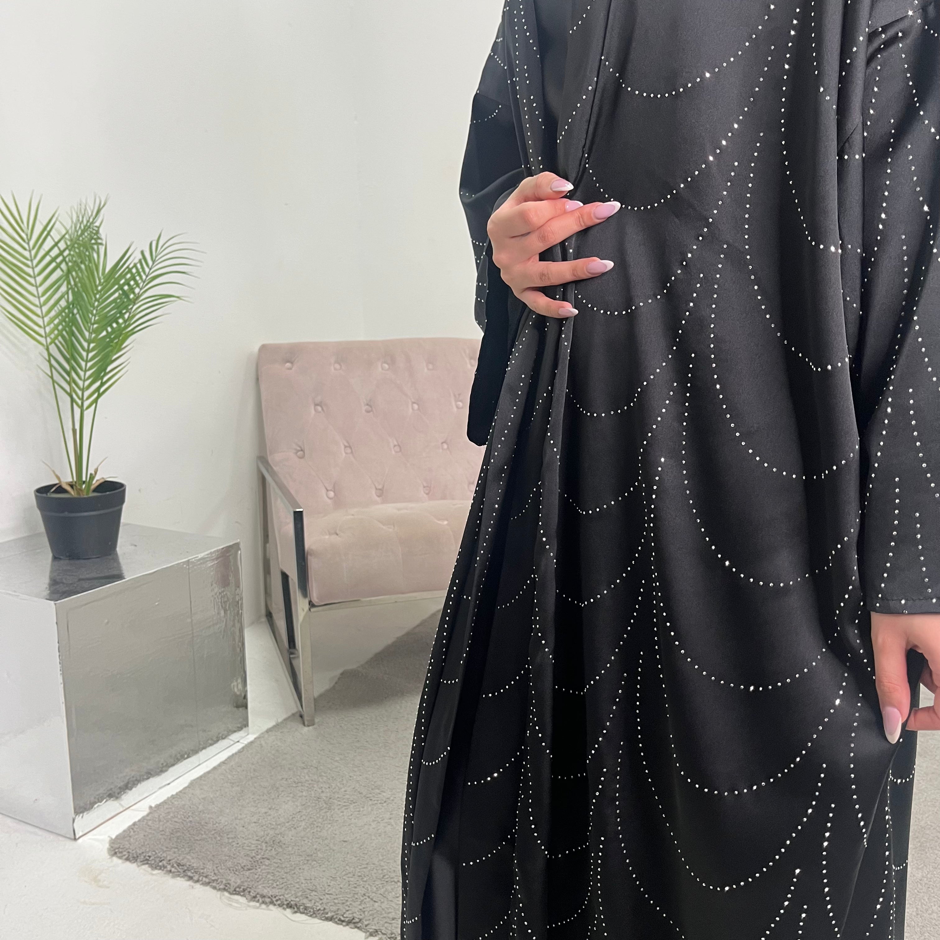 Heeva Black Two Piece Modest Diamante Cape Slip Dress – House Of Haniya