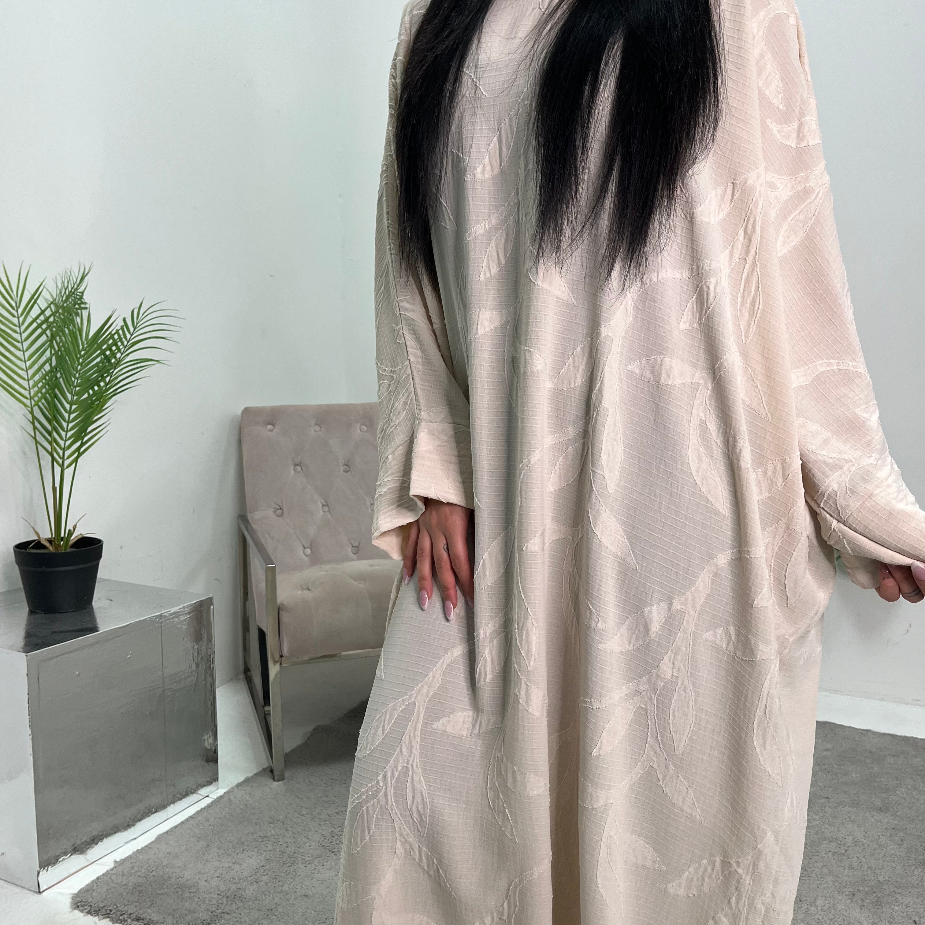Alia Cream Floral Modest Kaftan Dress – House Of Haniya