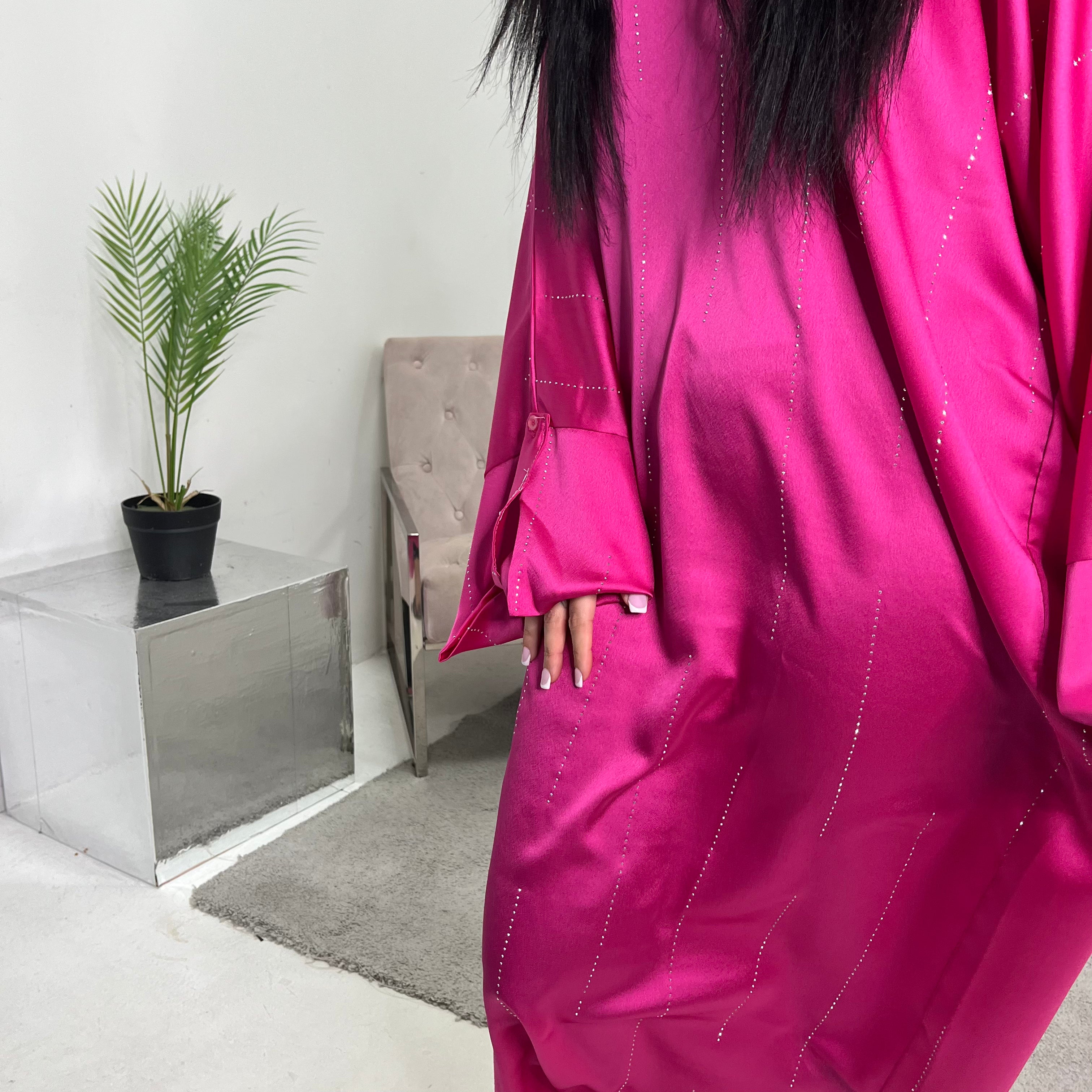 Nina Hot Pink Diamante Modest Kaftan Dress – House Of Haniya