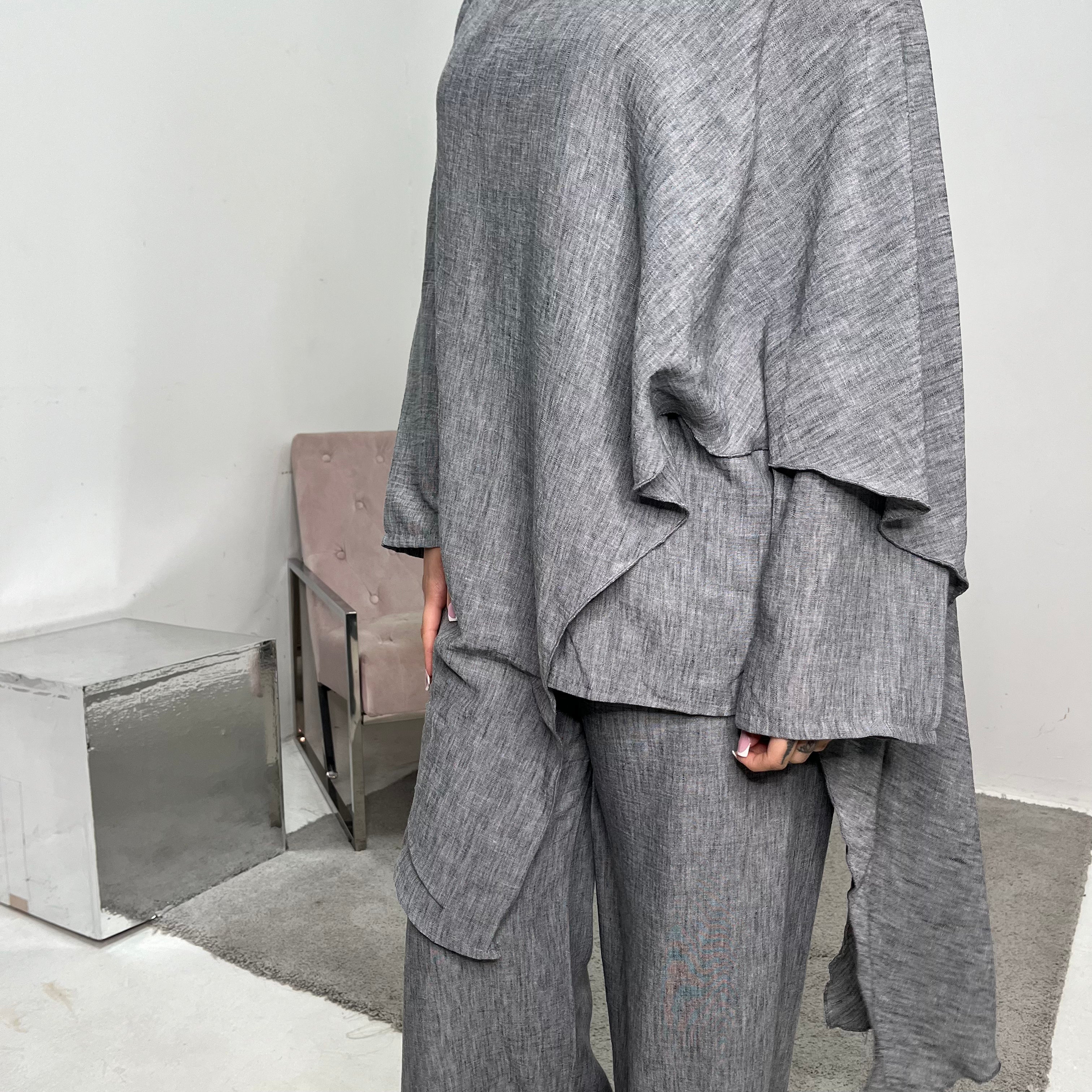 Daliah Grey Linen Gold Buckle Co-Ord Set – House Of Haniya