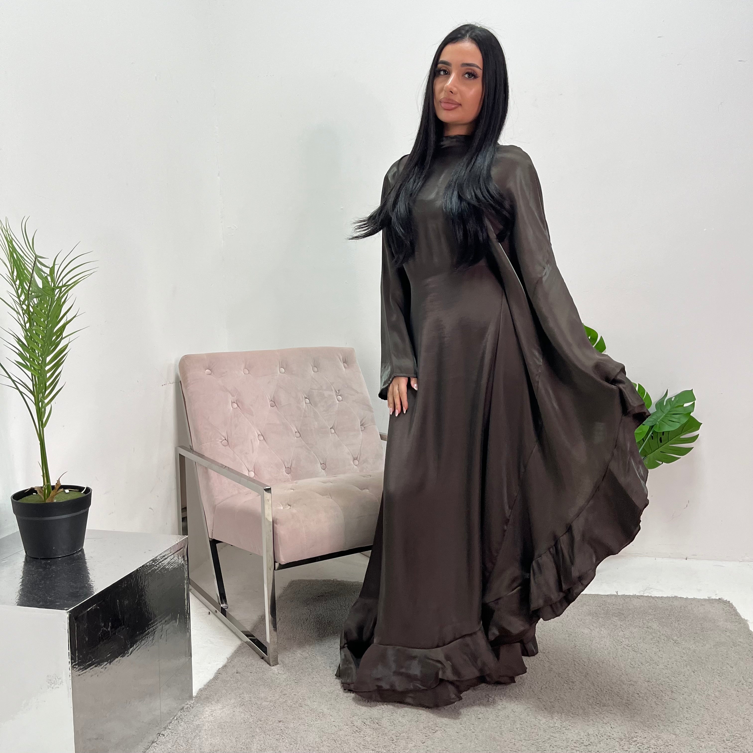 Nazah Grey Side Drape Modest Dress – House Of Haniya