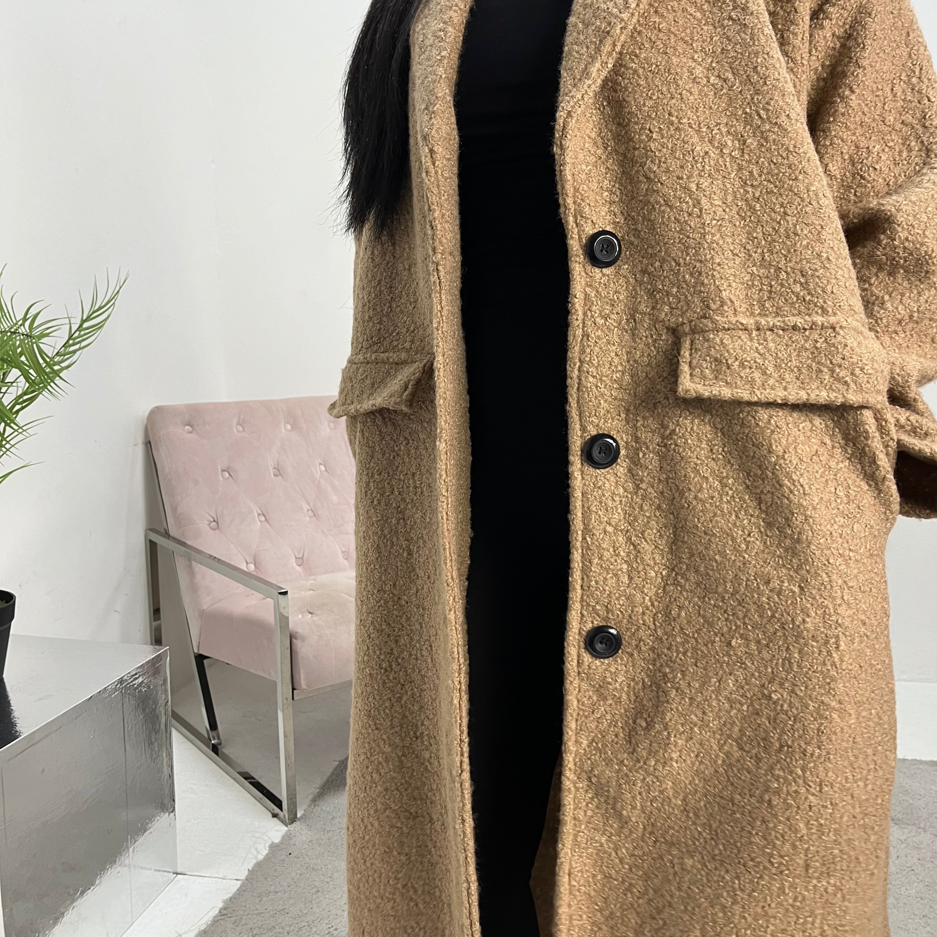 Elene Camel Button Lightweight Teddy Coat – House Of Haniya