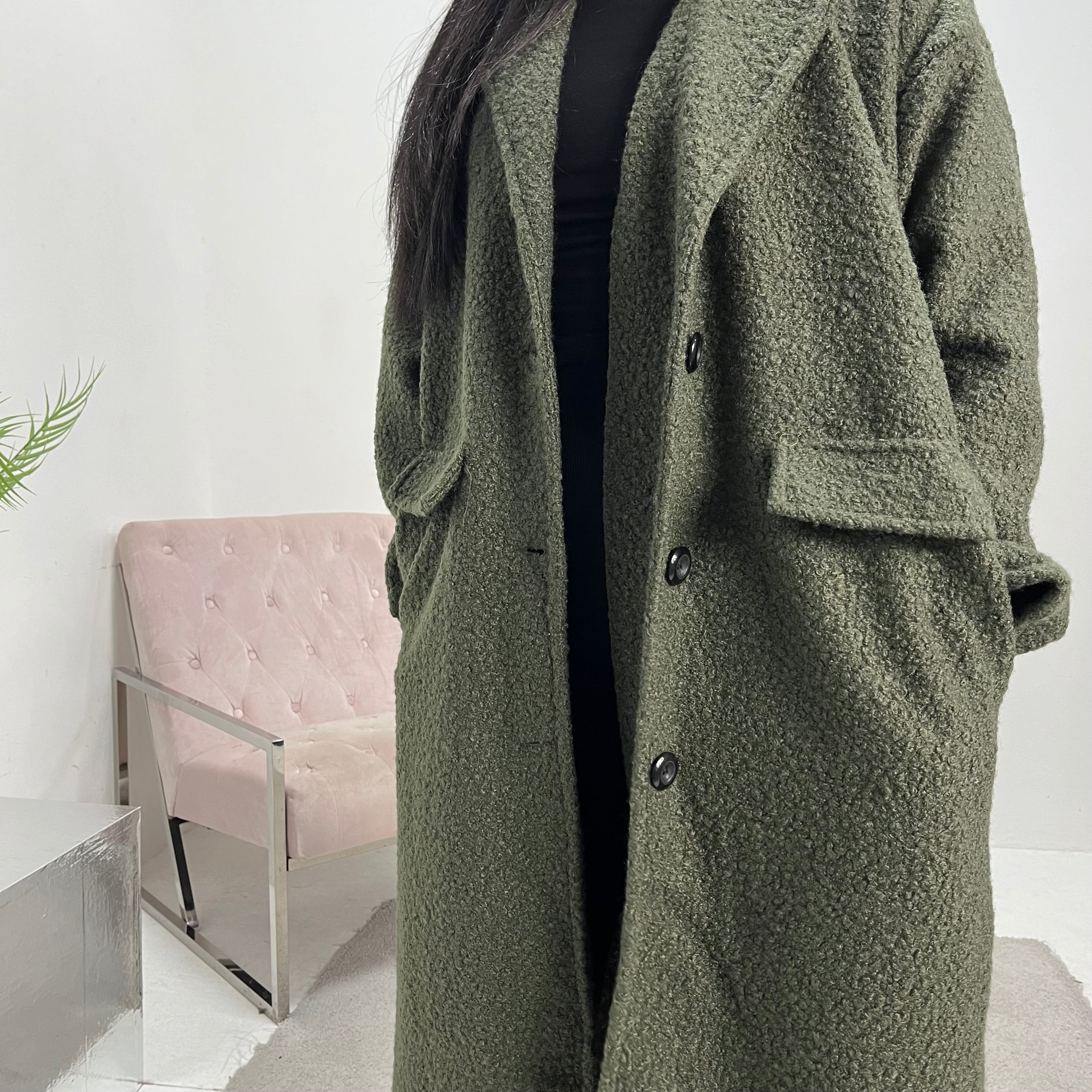 Elene Khaki Button Lightweight Teddy Coat – House Of Haniya