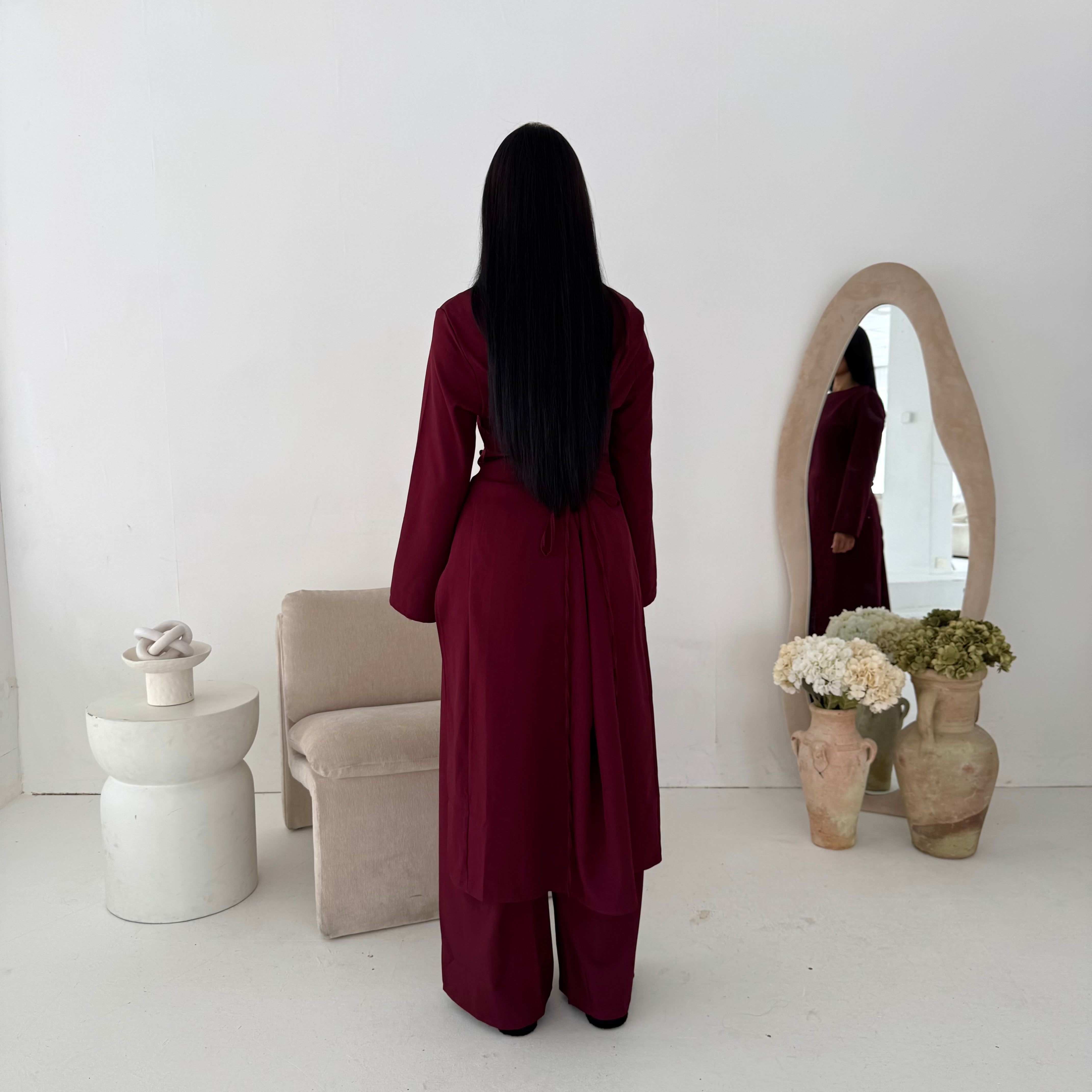 Ida Wine Button Detail Trouser Co Ord Set – House Of Haniya
