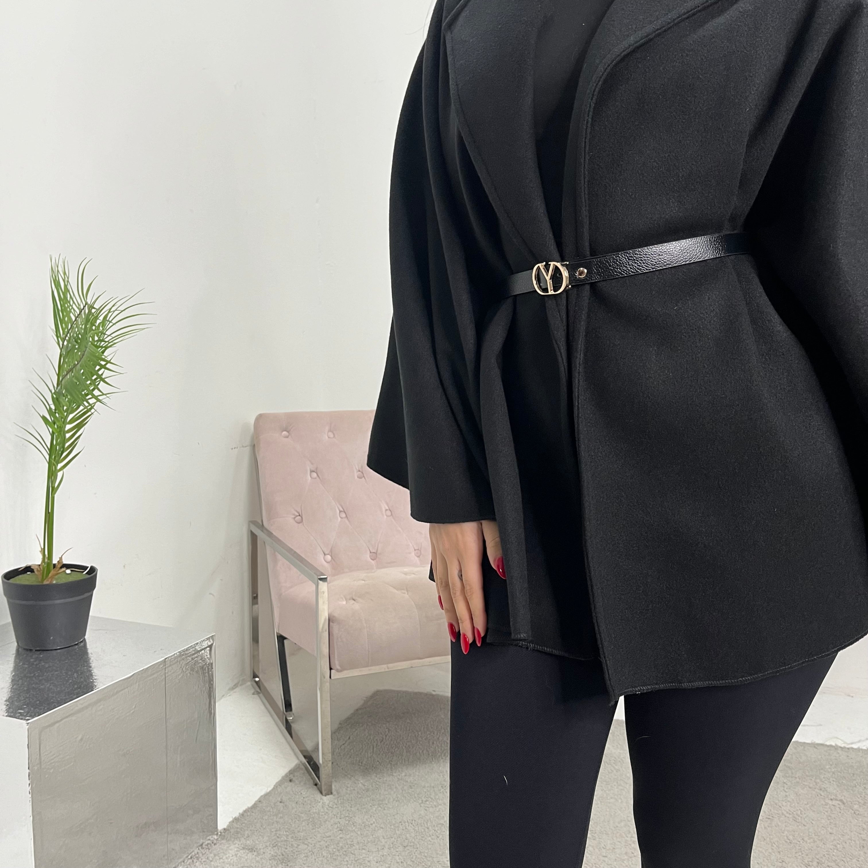 Ailay Black Collar Cape Poncho Belted Jacket – House Of Haniya
