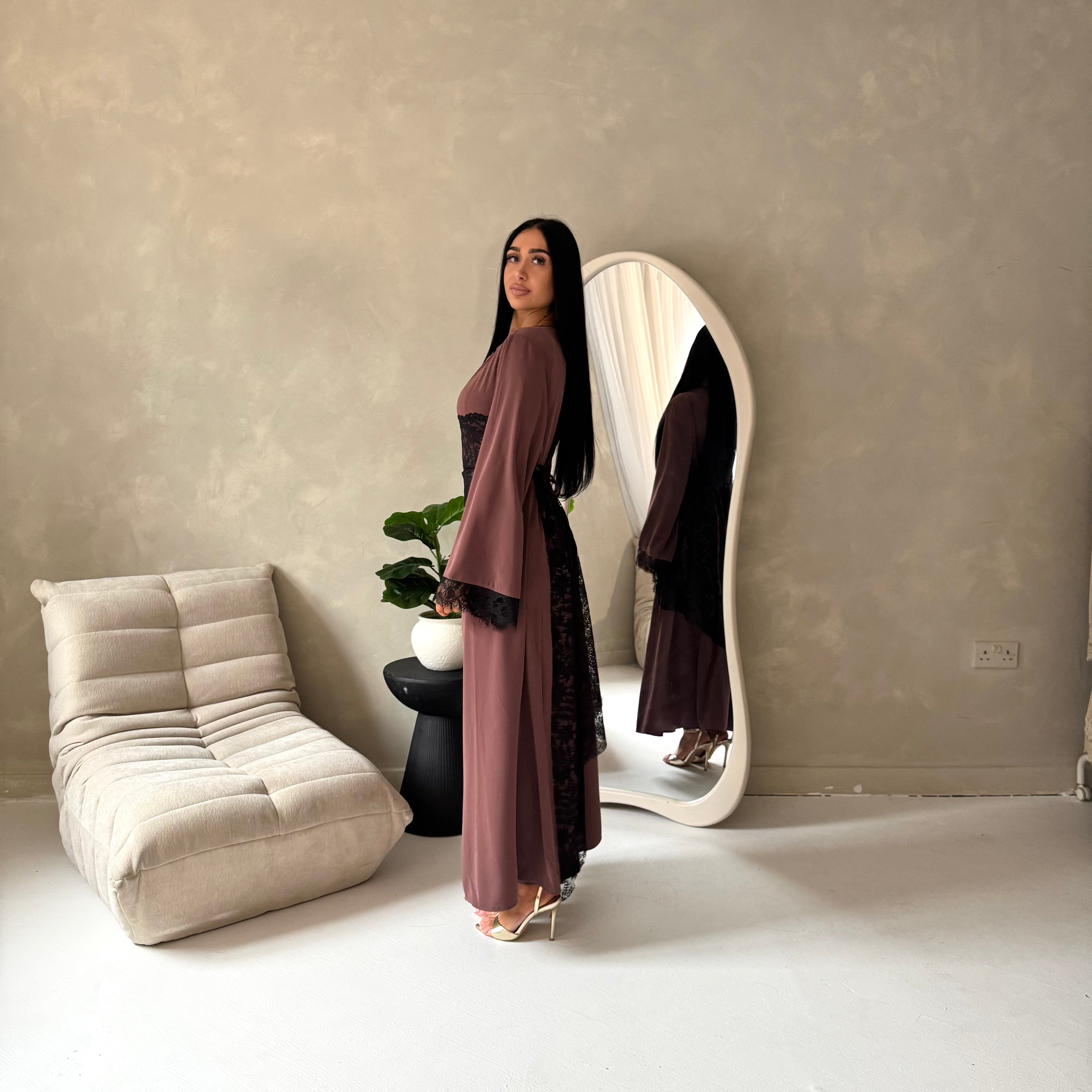 Luna Berry Lace Detail Tie Back Modest Dress – House Of Haniya