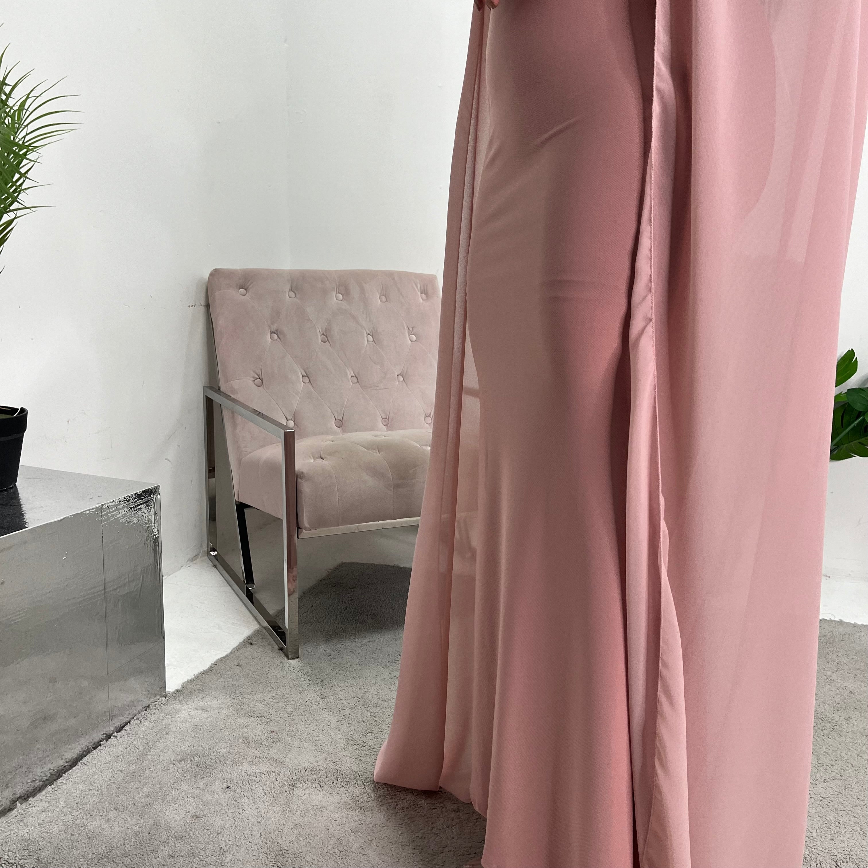 Zel Pink Off Shoulder Mesh Cape Premium Elegant Dress – House Of Haniya